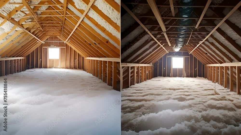 Vidéo Stock A before and after comparison photo of a homes attic ...