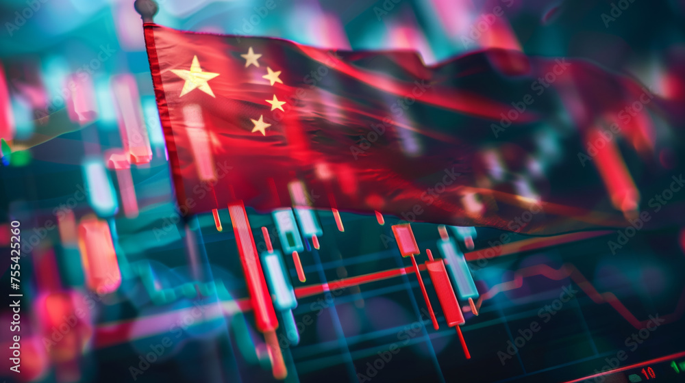 China flag with stock exchange trading chart double exposure, Chinese ...
