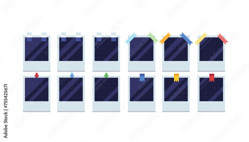 Empty Polaroid photo frame pixel art set. Photo card mockup collection ...