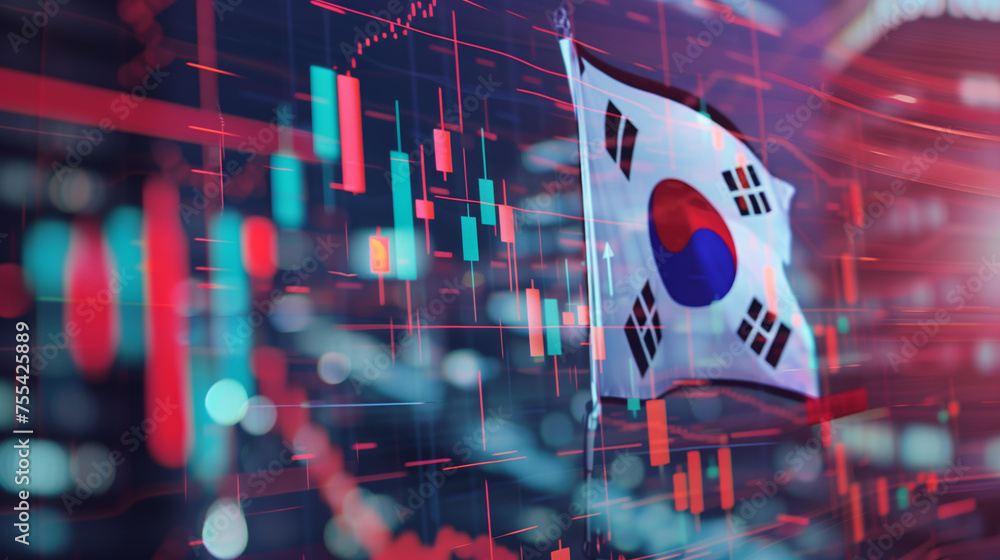 South Korea flag with stock exchange trading chart double exposure ...