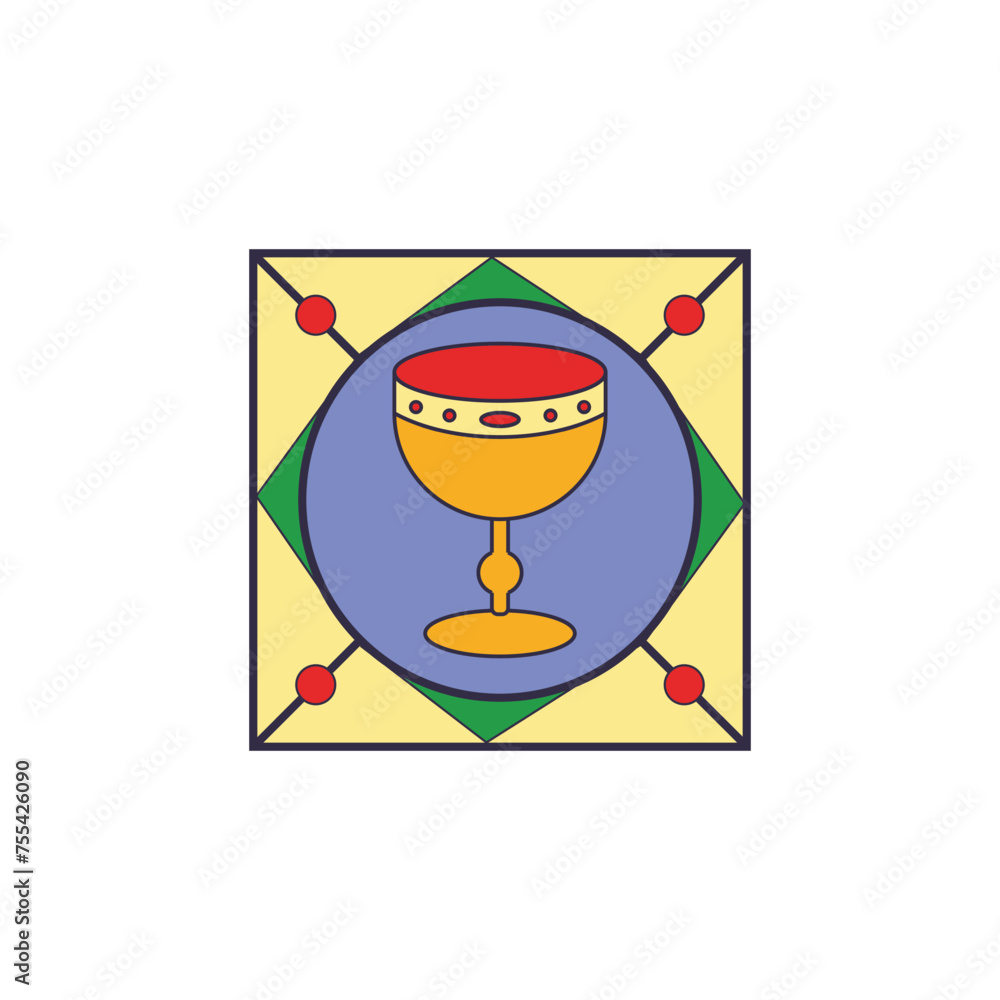 Vector stained glass church window with the image of The Holy Grail Cup ...