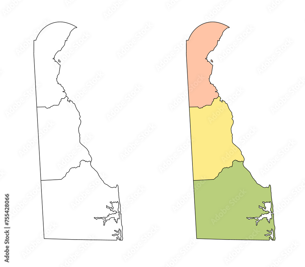 Delaware state outline County map set - United States Stock ...