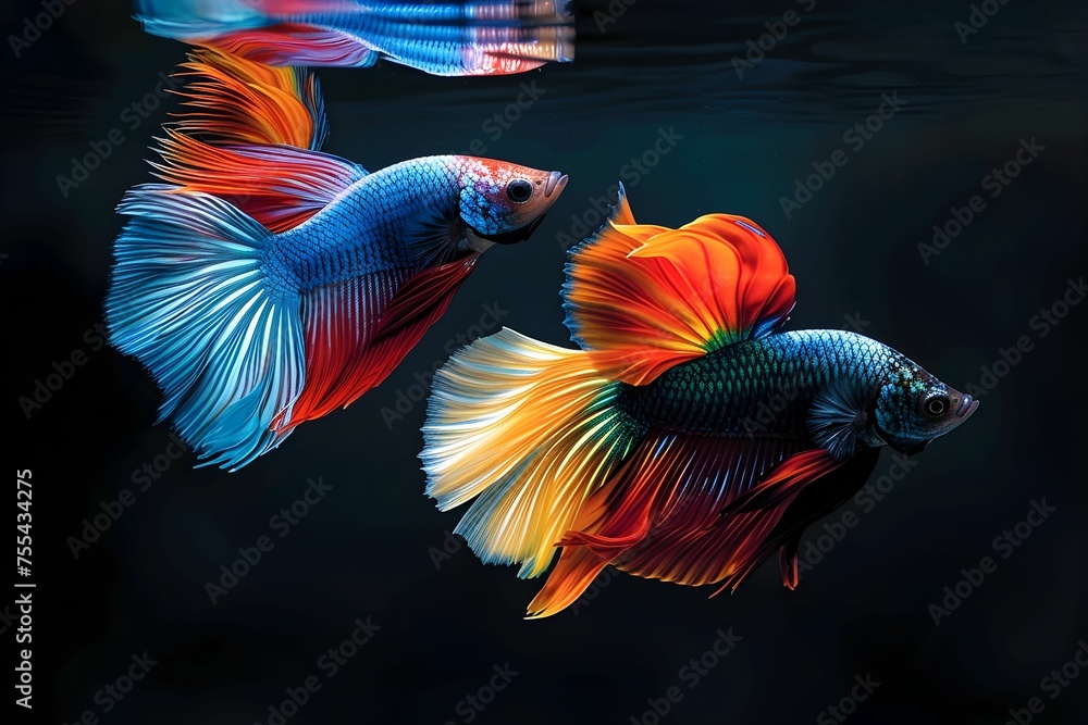 Peach Fuzz color Siamese fighting fish (Rosetail) ,on ฺnature ...