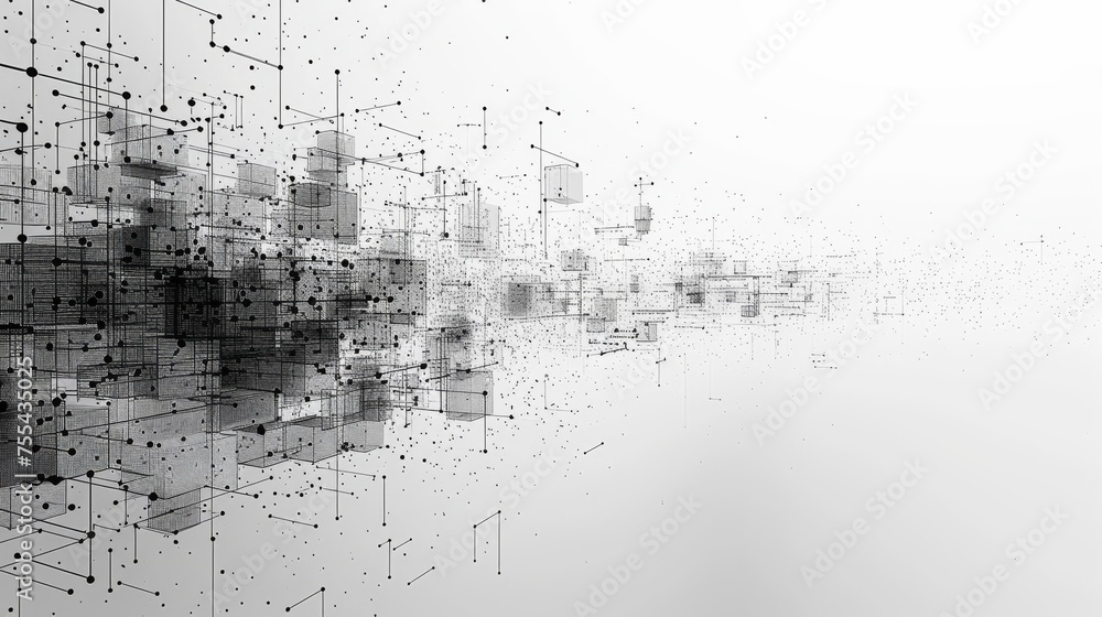 A black and white line drawing of a city skyline. Tall buildings with ...