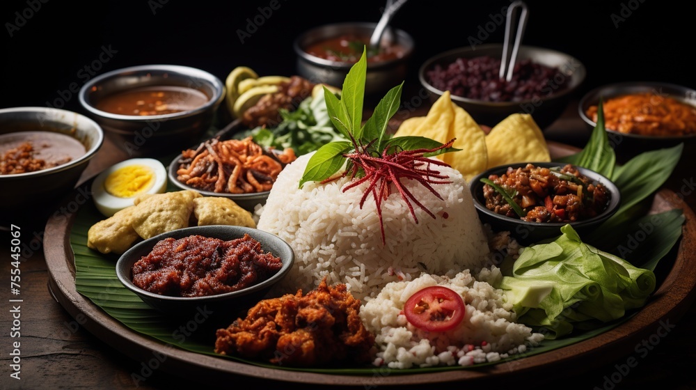 Indonesian Nasi Campur Bali. Popular Balinese meal of rice with variety ...