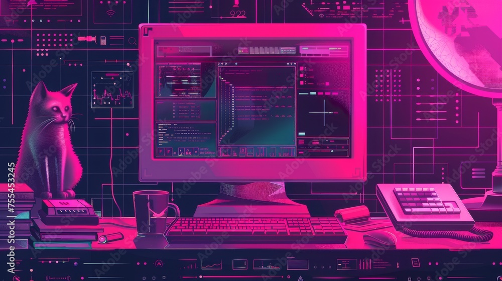 Poster template with purple and pink colors in a Y2K retro style, with ...