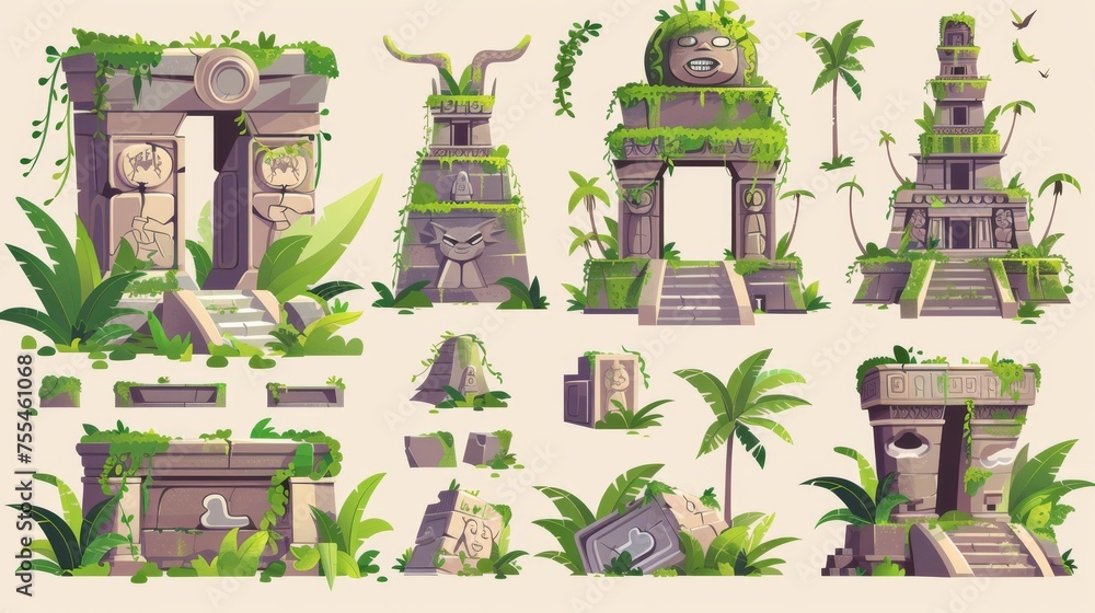 The old abandoned buildings and statues of an ancient civilization ...