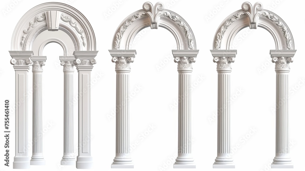 Roman arch made out of white clay with decorative ornate decoration ...