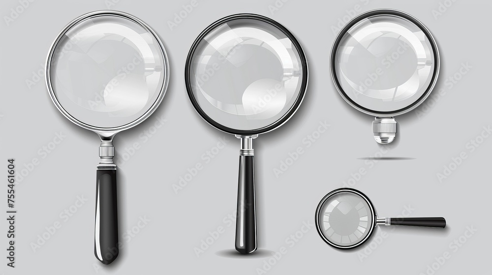 A realistic modern set of metal loupes with a plastic handle and a ...
