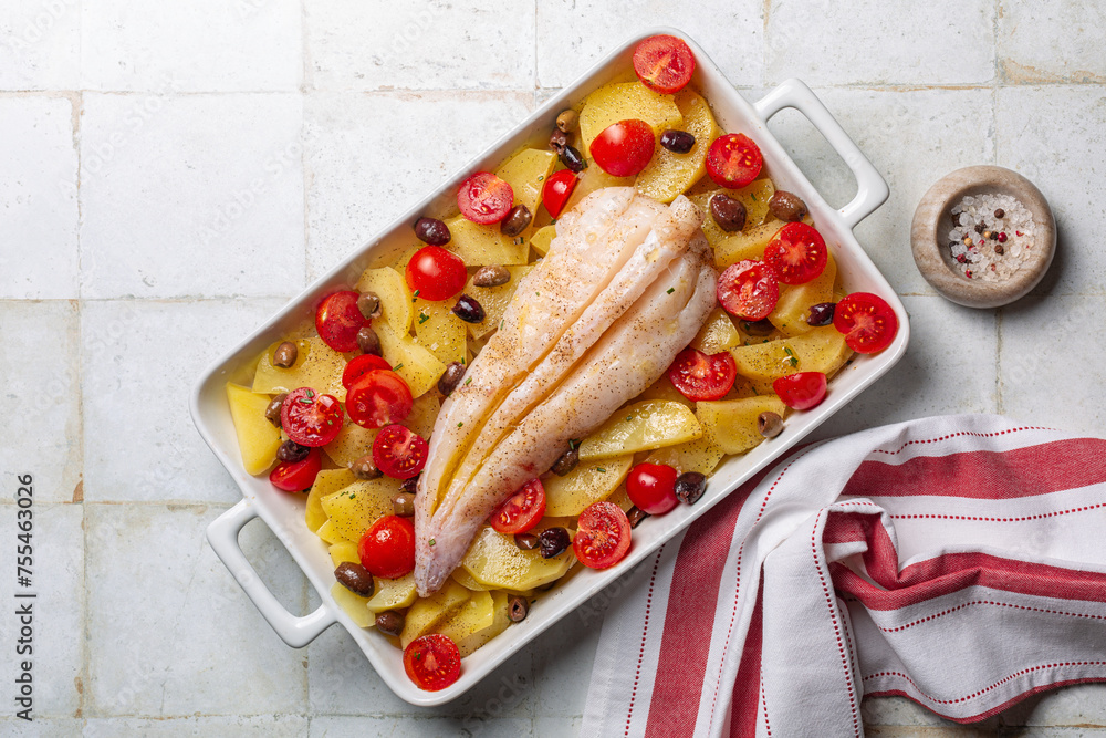Cooking Anglerfish, Monkfish with fresh potato, olives and tomatoes ...