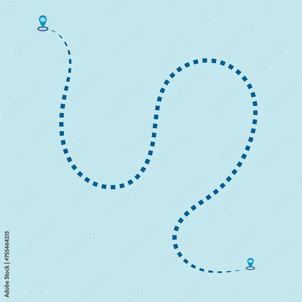Route location icon, two pin sign and dotted line road, start and end ...