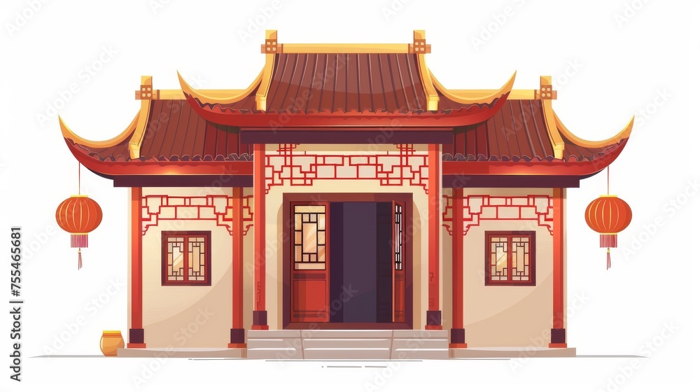 Chinese building facade isolated on white background. Modern ...