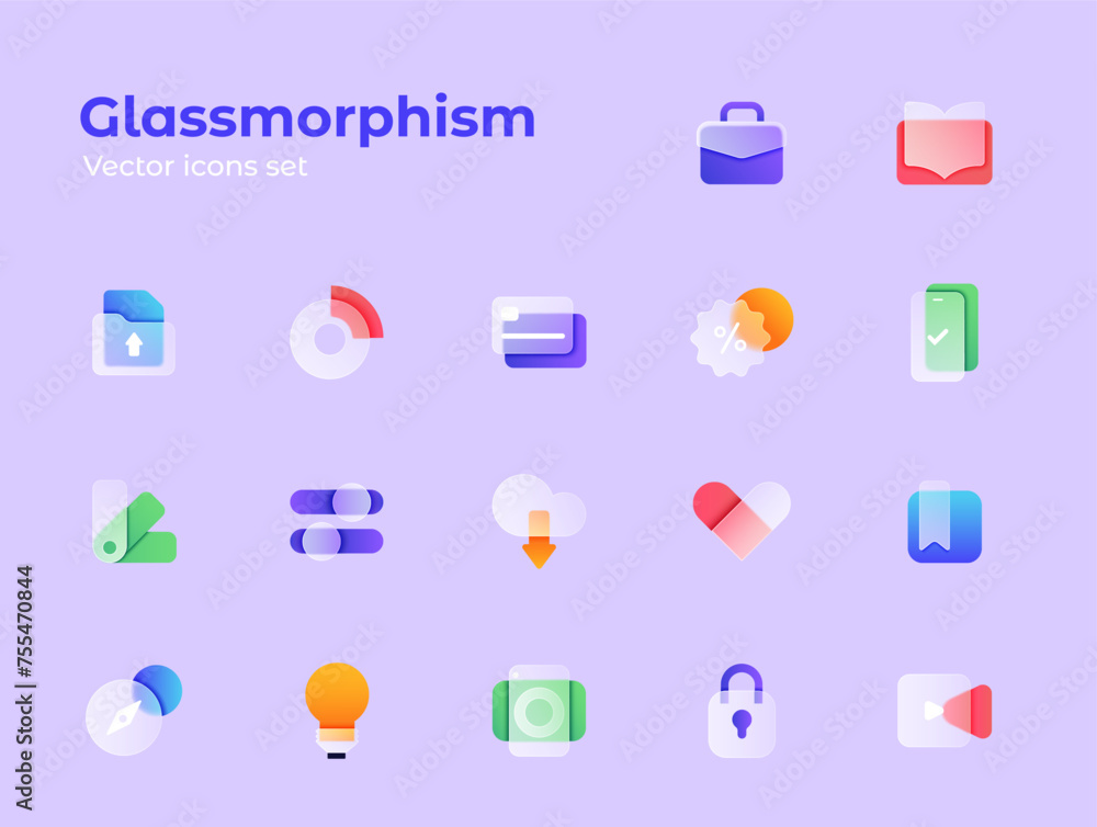 Vetor de Modern trendy icons in the style of glass morphism with ...