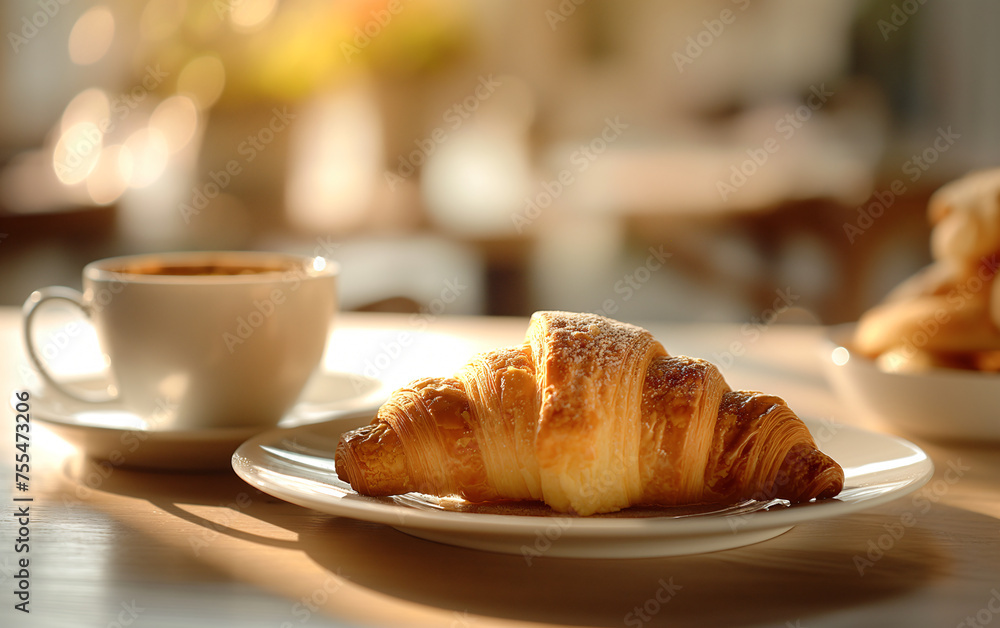 Food photography of a classic italian breakfast at the coffee shop with ...