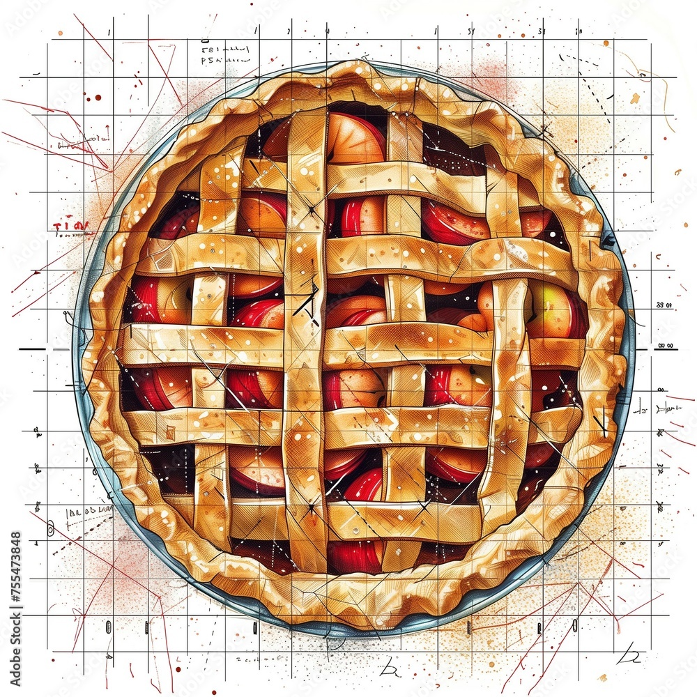 Technical drawing of a colorful apple pie, for Pi Day. Stock ...
