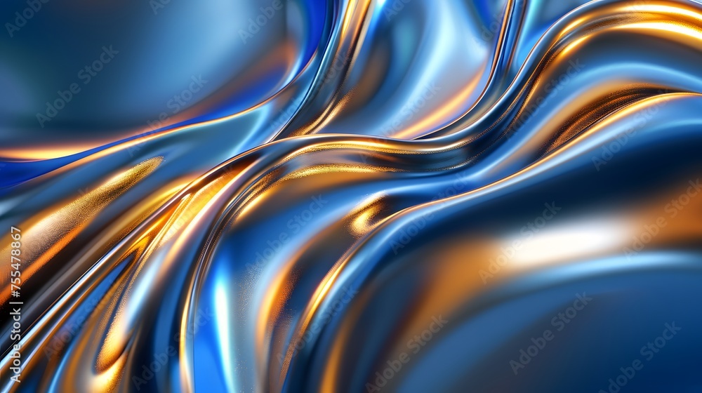 glistening chrome metal waveforms, textured yellow and blue chrome ...