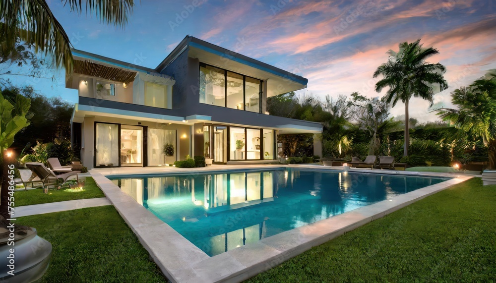 Large residential modern house with swimming pool somewhere in Florida ...