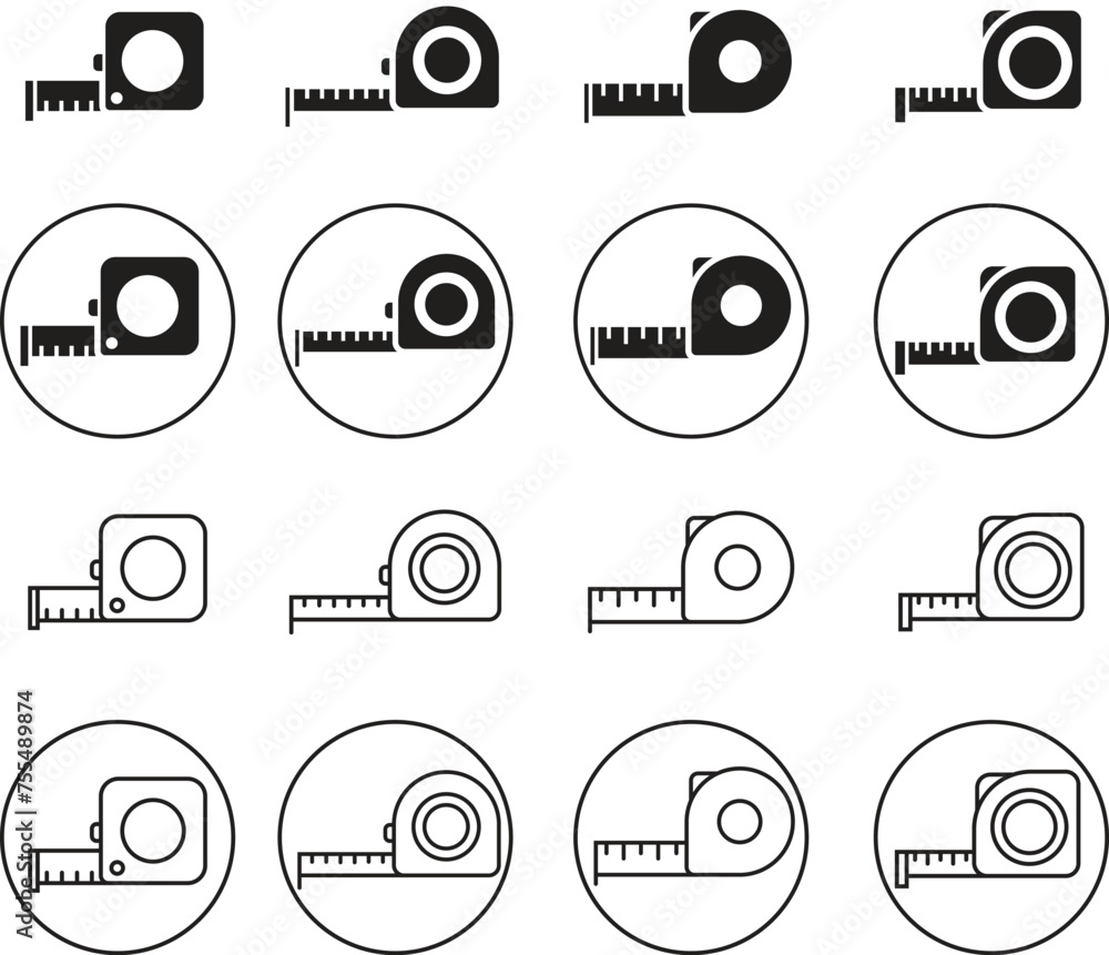 Set of Measuring tape icons . Flat styles editable stock for mobile ...