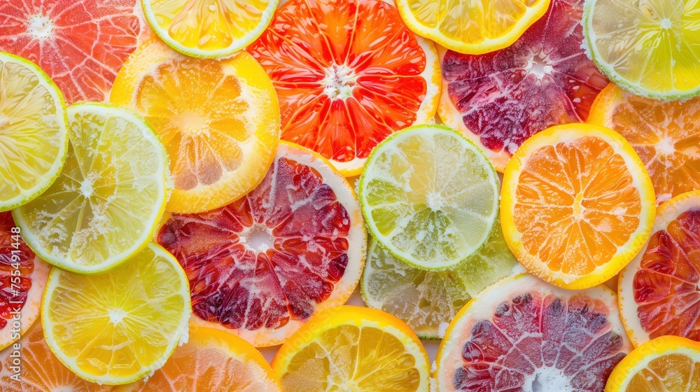 Citrus Frost, citrus slices, vivid in color and variety, artfully ...