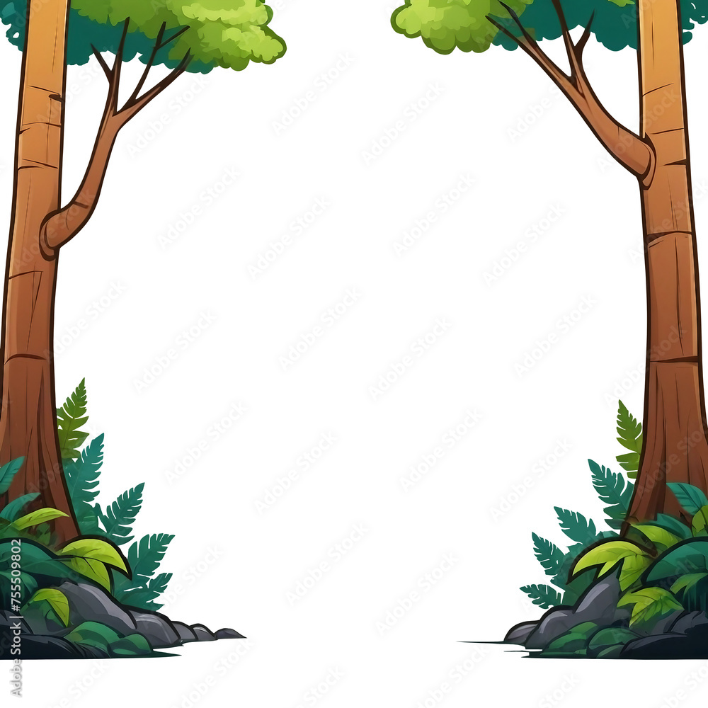 a forest with trees and rocks on a transparent background, in jungle ...