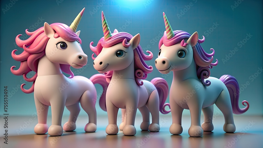 three pink unicorns 3d model on simple background Stock Illustration ...