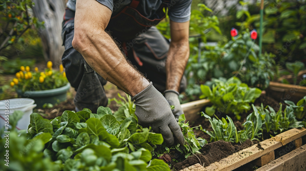 A gardener building a raised bed garden accessible to people with ...