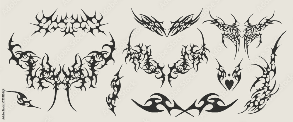 Neo Tribal Shapes Collection. Set Of Y2k Cyber Sigilism Tattoo Gothic ...