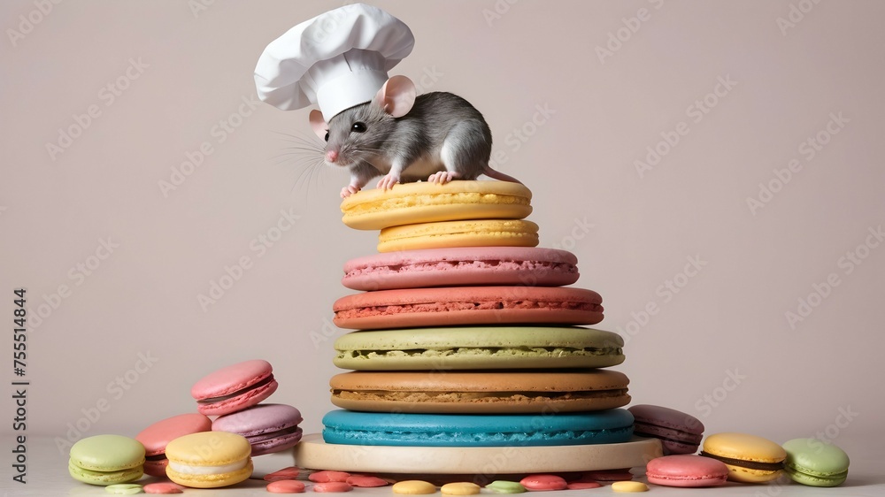 Standing on a stack of cookbooks, the mouse chef reaches up to adjust ...