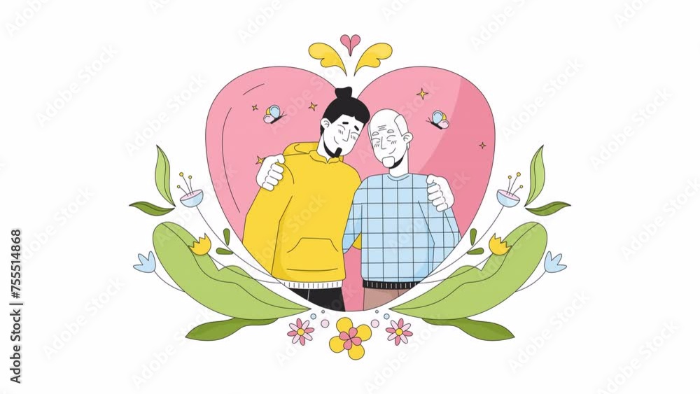 Heart-shaped hug father son older line 2D characters animation. Loved ...