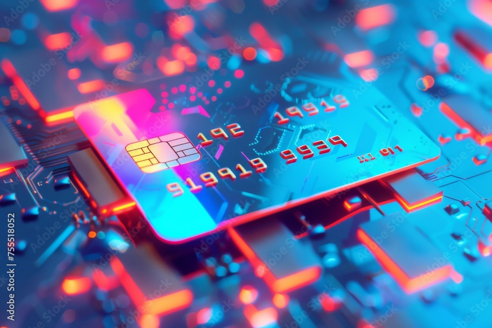 Bank card Retro Illustration Vibrant colors Shapes Gradient glass ...