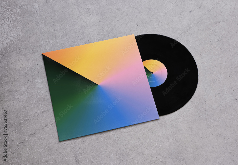 Mockup of customizable LP vinyl record album cover and label Stock ...