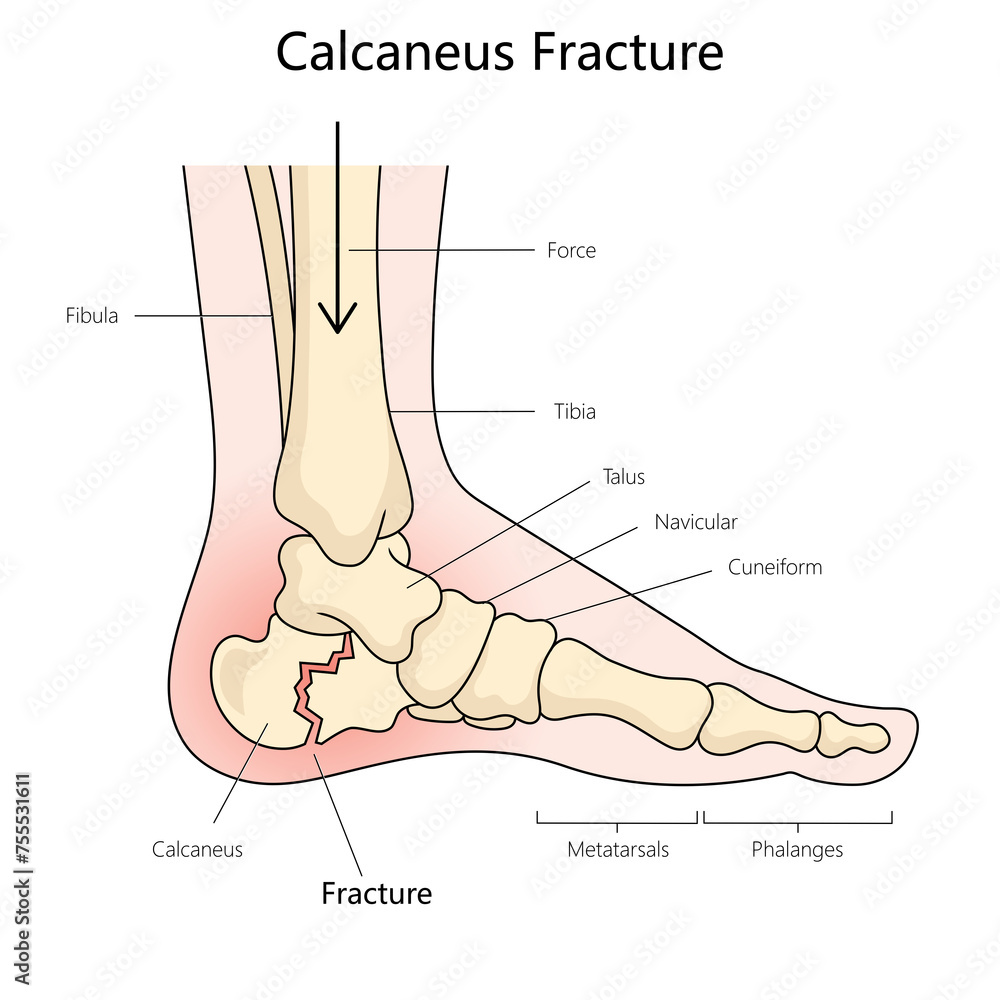 Calcaneus fracture structure diagram hand drawn schematic raster ...