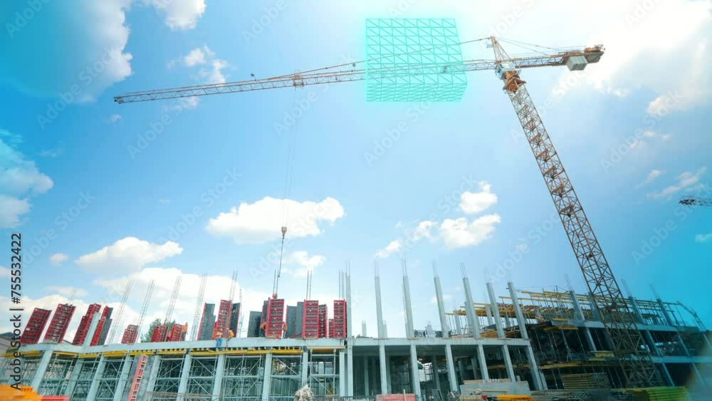 Visualization of the construction of a block house. Visualization of ...