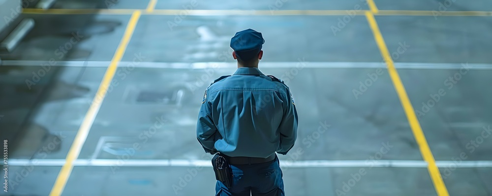 Security guard monitoring multiple parking garages. Concept Parking ...