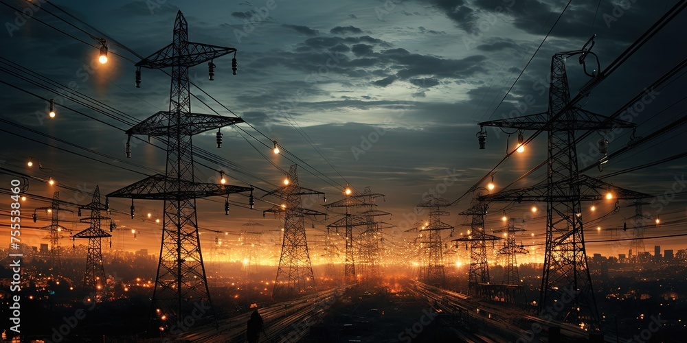 Foto de The grid, electrical grid, power grid. An electrical power grid ...