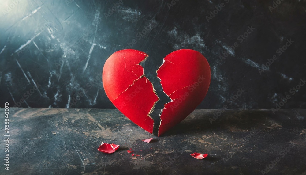 Healing Wounds: Symbolism of a Broken Red Heart on a Dark Retro Canvas ...