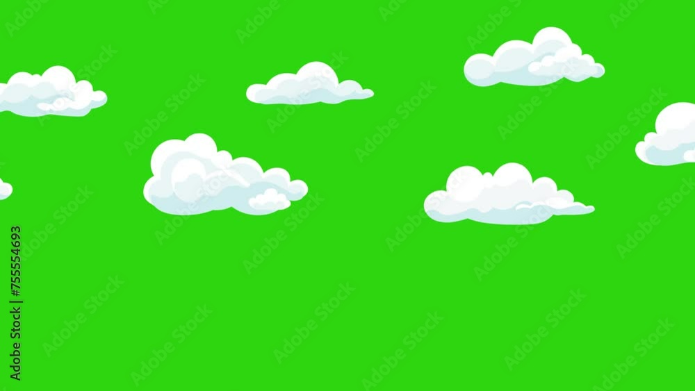 2D animated clouds motion graphic effects on green screen. Moving white ...