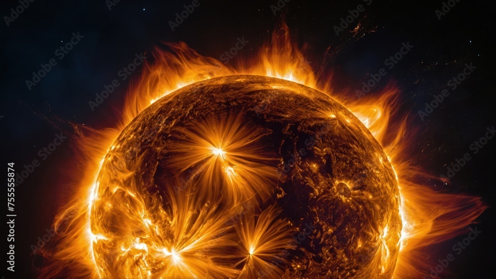 Sun solar flare particles coronal mass ejections. Burning of sun ...
