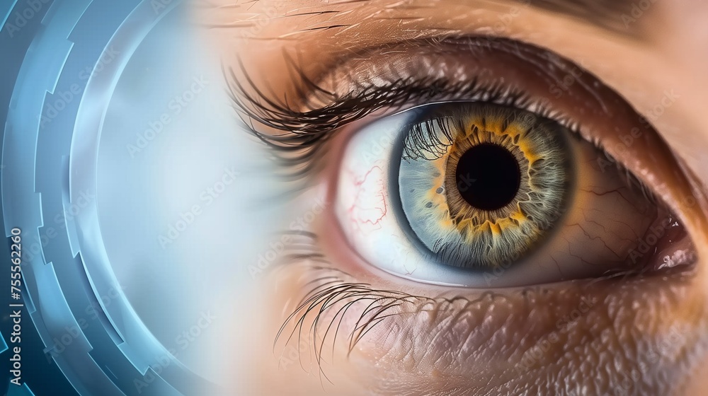 A detailed closeup of a human eye, showcasing the iris and pupil, with ...