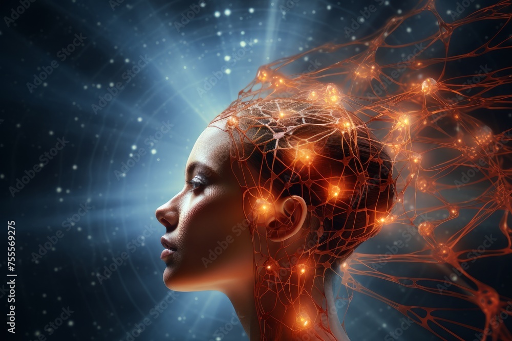 Glowing Neural Impulses In A Girls Brain The Cosmos Inside A Person