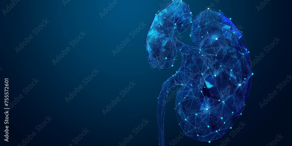 An abstract representation of the kidney's polygonal organ against a ...