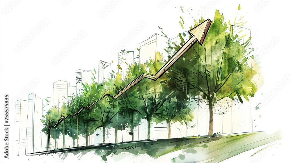 Illustration of a lush green trees aligned in a row, with a stylized ...