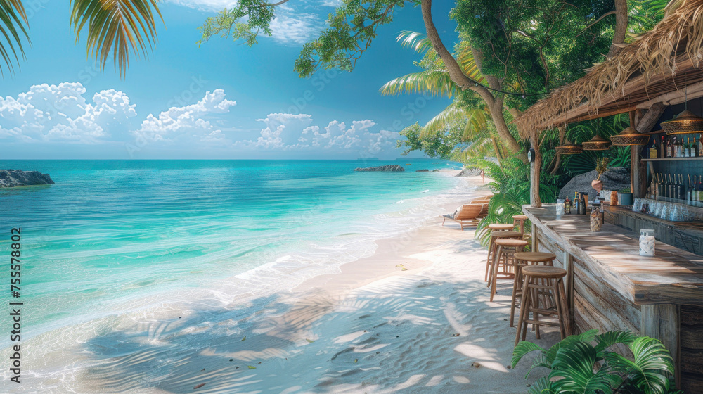 Beach bar on a tropical beach. Outdoor restaurant at the beach Stock ...