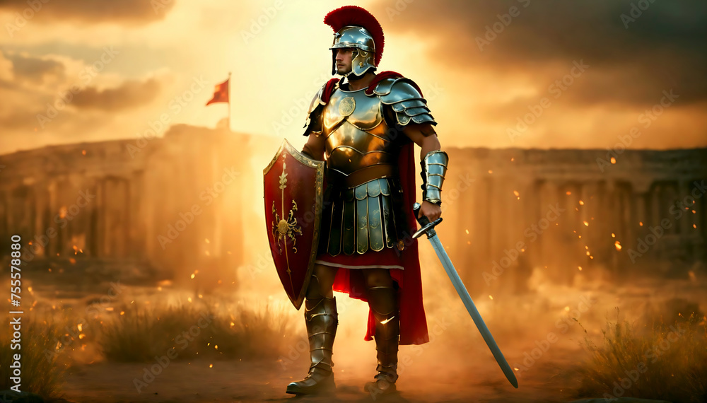 Roman male legionary (legionaries) wear helmet with crest, gladius ...