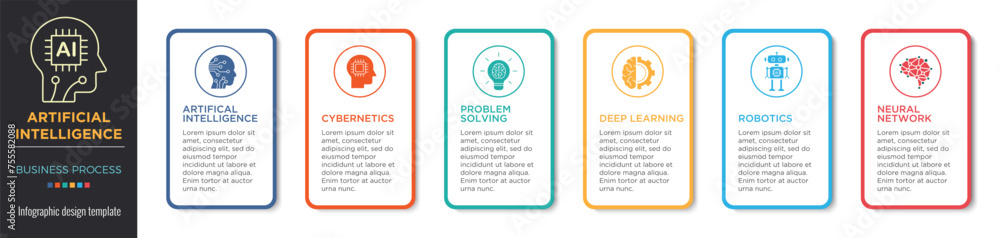 AI business process infographic colours concept with solid cons ...