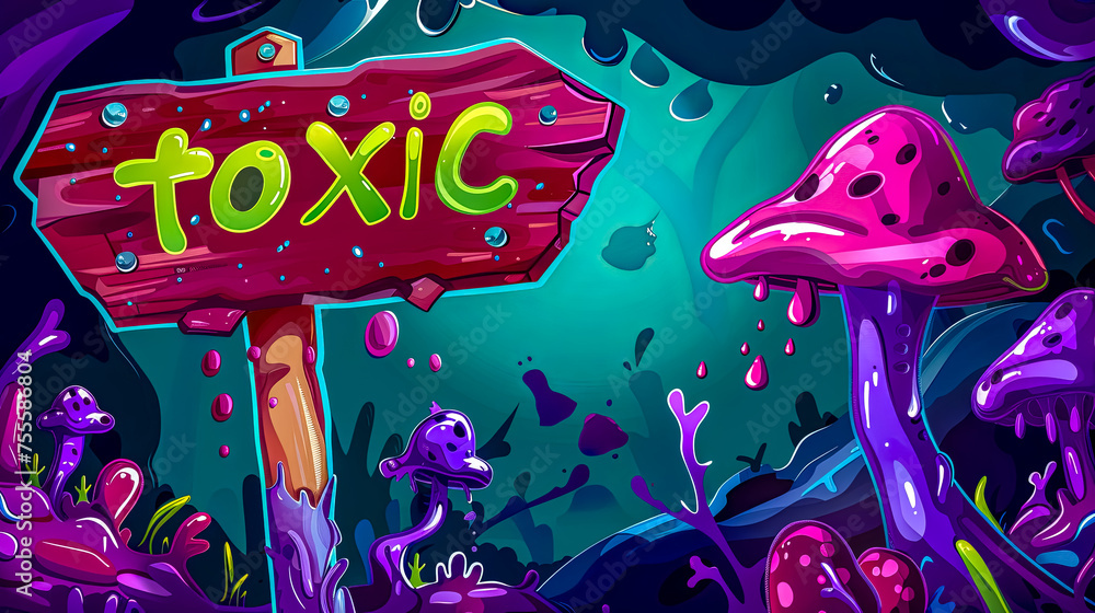 Cartoon toxic swamp scene with mushrooms and slime Stock Illustration ...