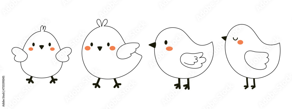 Cute little Easter chicken outline sketch collection. Charming doodle ...