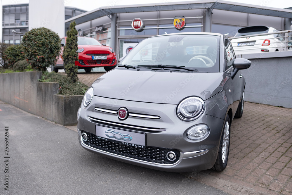 grey Electric Fiat 500 E classic Hatchback car parked in parking lot ...