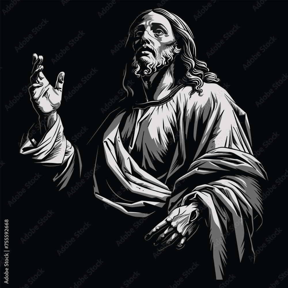 Vector illustration of Jesus Christ depicted in black and white ...