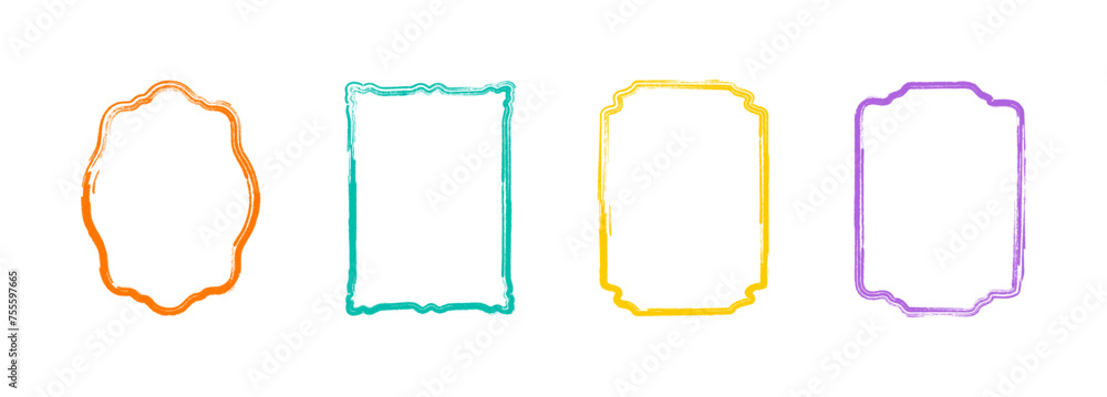 Hand-drawn doodle wave scalloped edge frames. Set of colorful vector ...